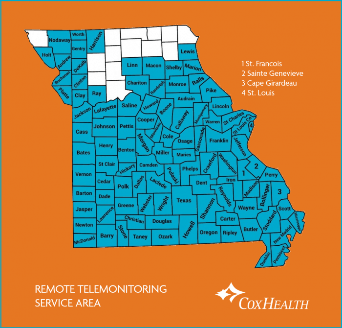 Remote Telemonitoring Service Area Map | CoxHealth at Home