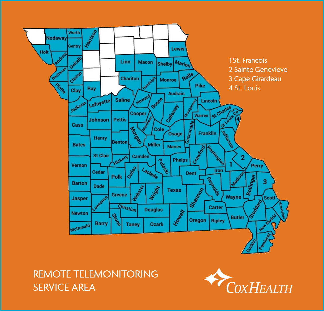 Remote Telemonitoring Service Area Map | CoxHealth at Home